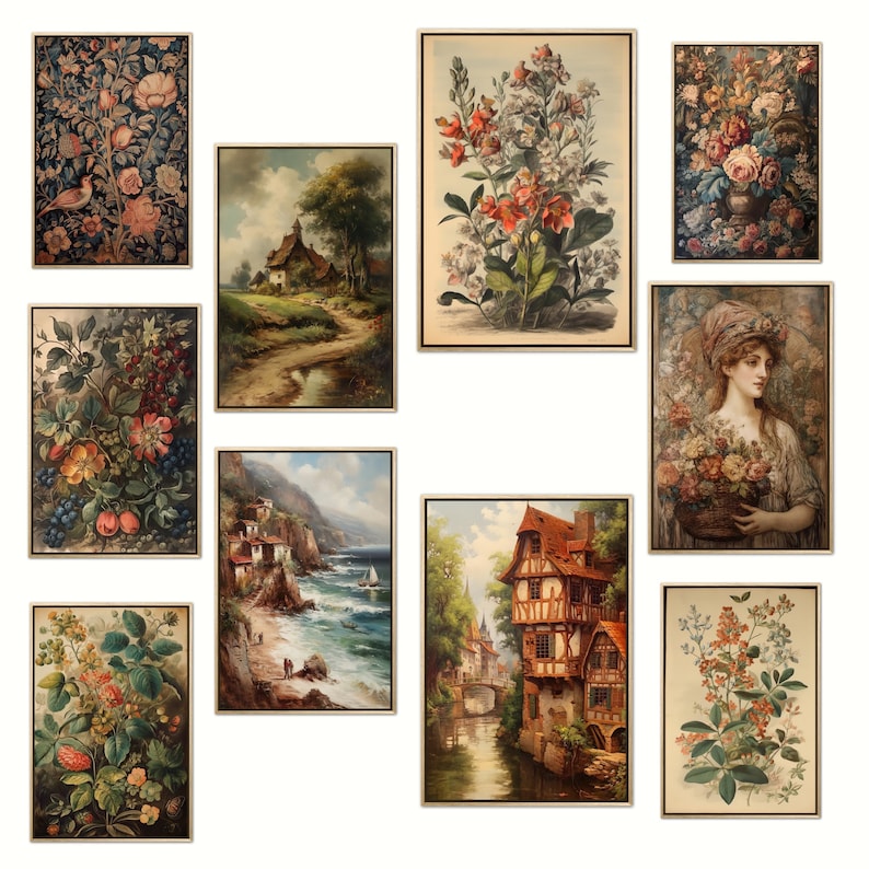 Printable Vintage Gallery Wall Art SET of 10 | Antique Prints Warm ...