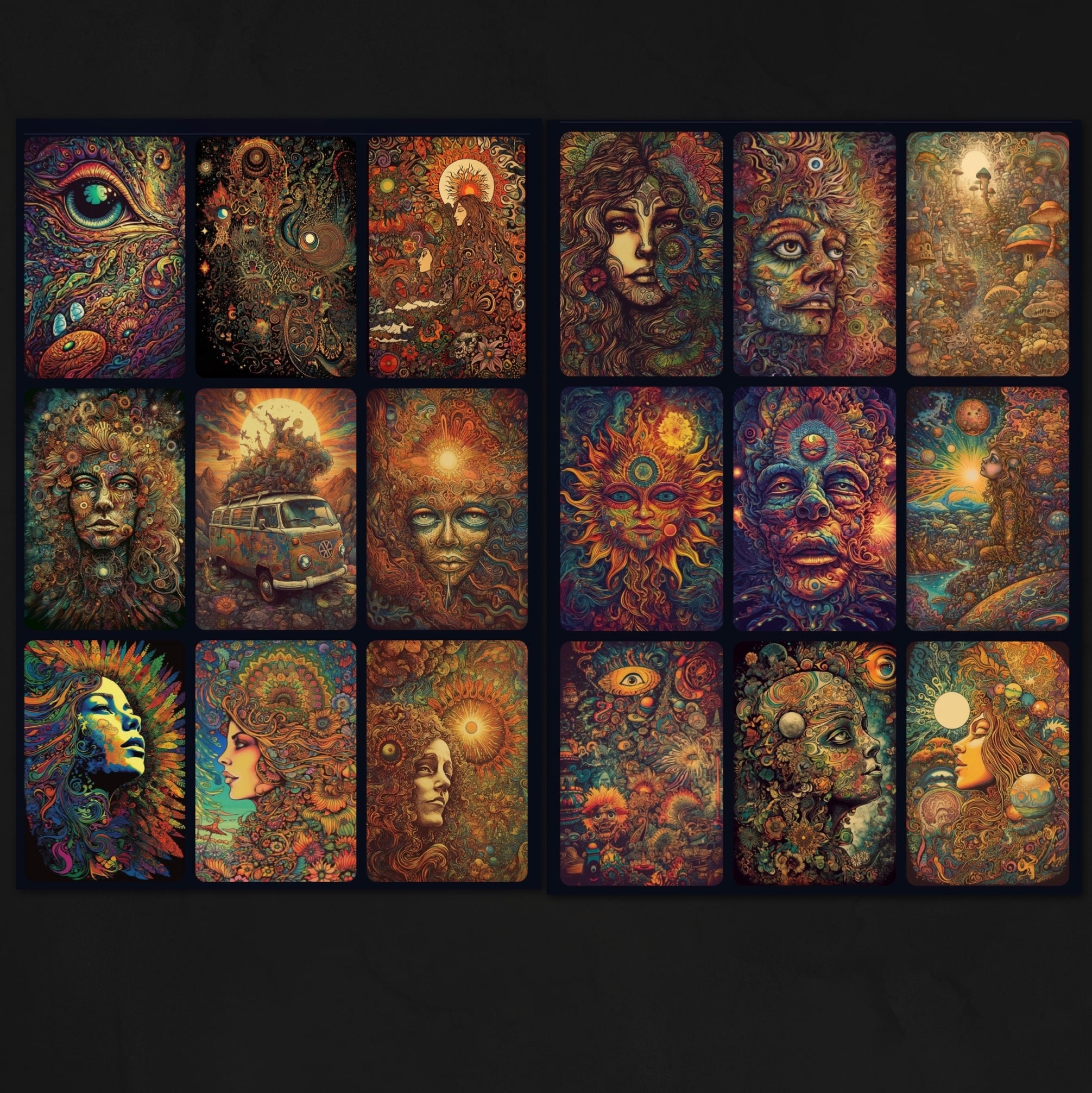 Vintage Hippie Trippy Art Bundle, Psychedelic Trippy Wall Art, 42pcs ...