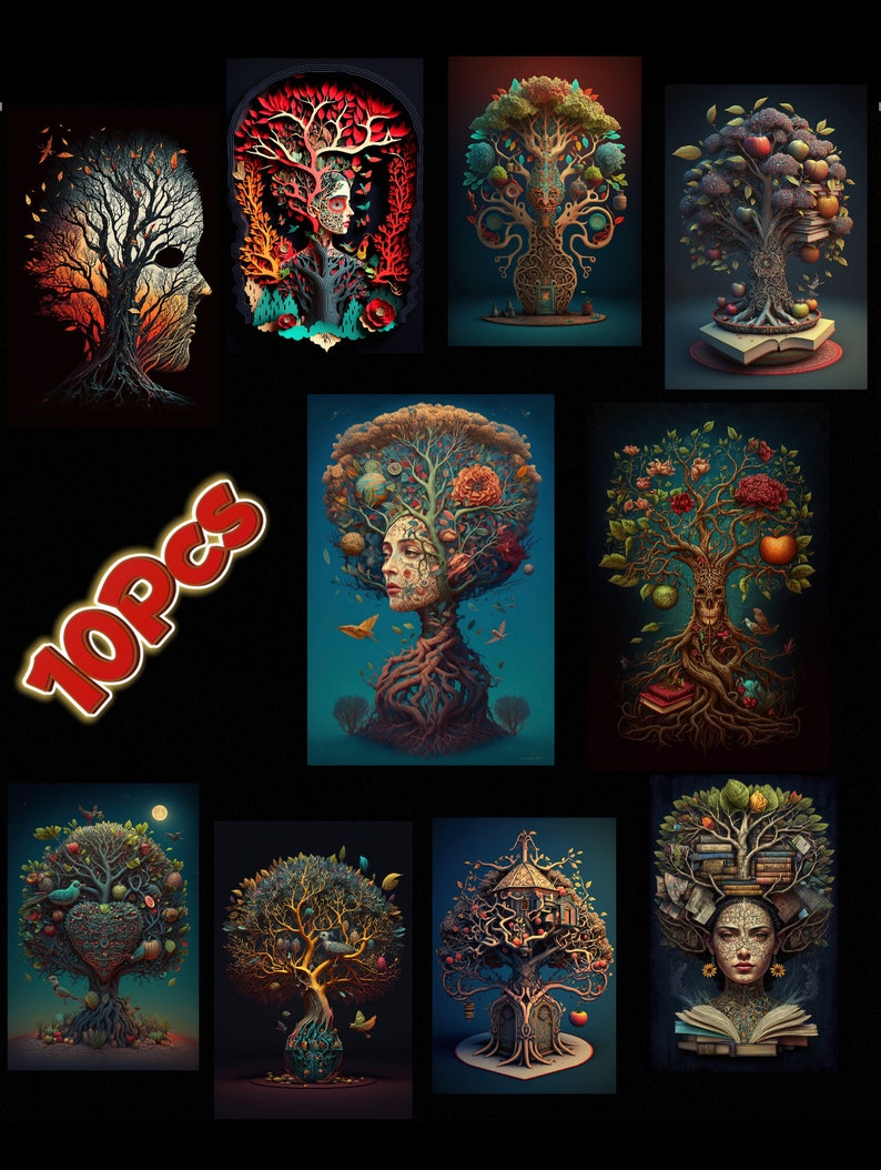 Tree of Life Wall Art, Tree of Knowledge Art, Spiritual Wall Art SET of ...