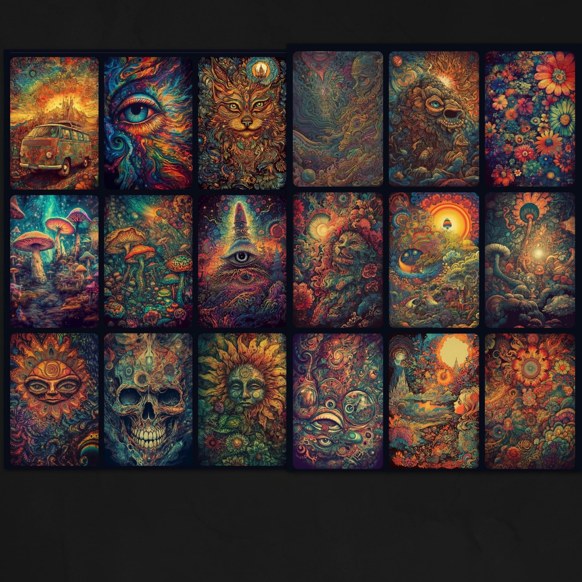 Vintage Hippie Trippy Art Bundle, Psychedelic Trippy Wall Art, 42pcs ...