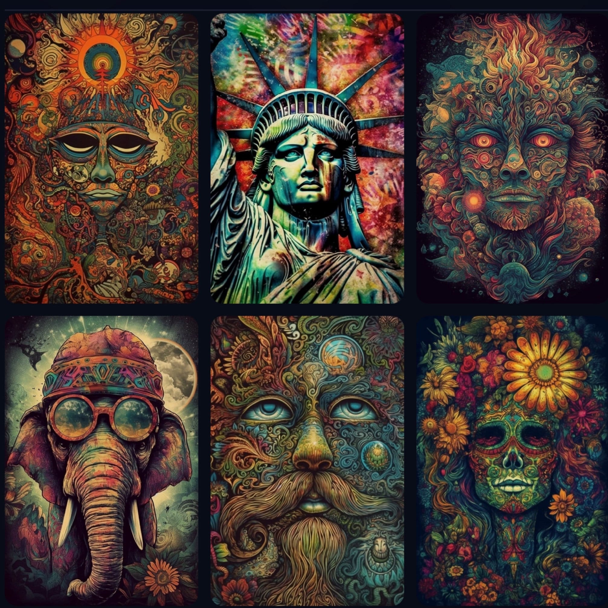 Vintage Hippie Trippy Art Bundle, Psychedelic Trippy Wall Art, 42pcs ...