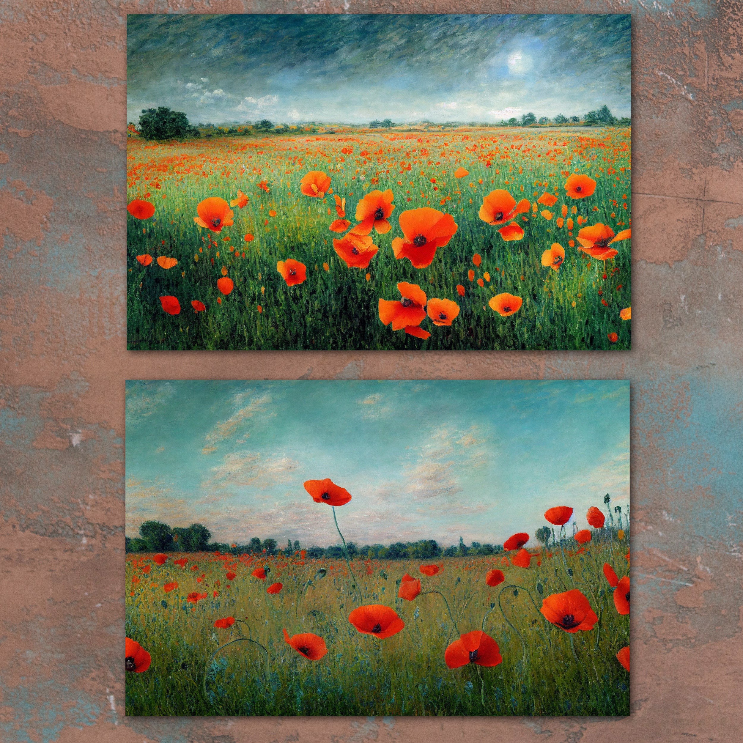 Claude Monet Wild Poppies Set of 2 Original Art Created by Enzo ...