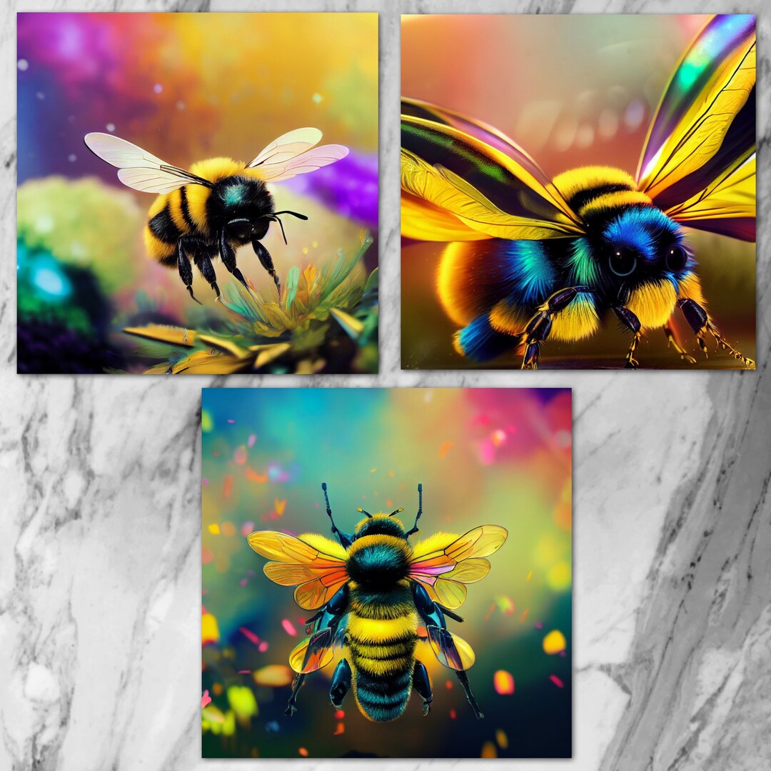 Bumblebee Set of 3 Bumblebees Printable Digital Artwork Art - Etsy