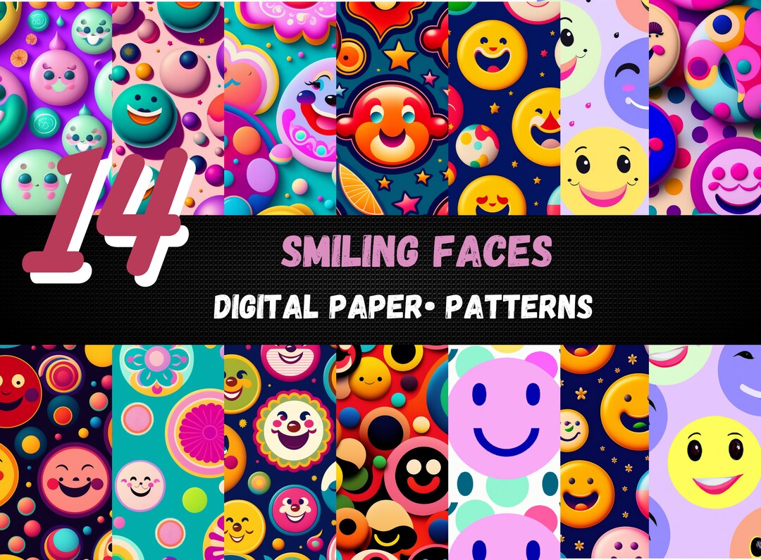 14 Retro Smiley Face Digital Pattern Smiley Face Paper Items, Crafts ...