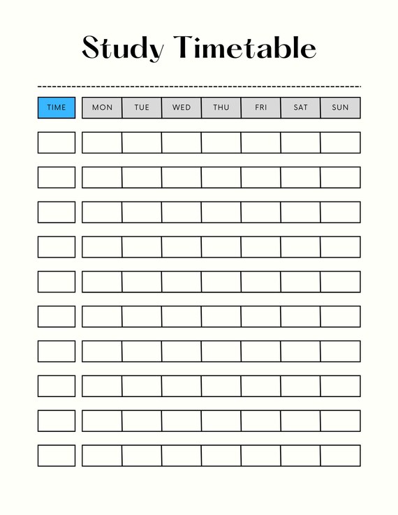 Study Timetable Weekly Study Schedule Back to School - Etsy
