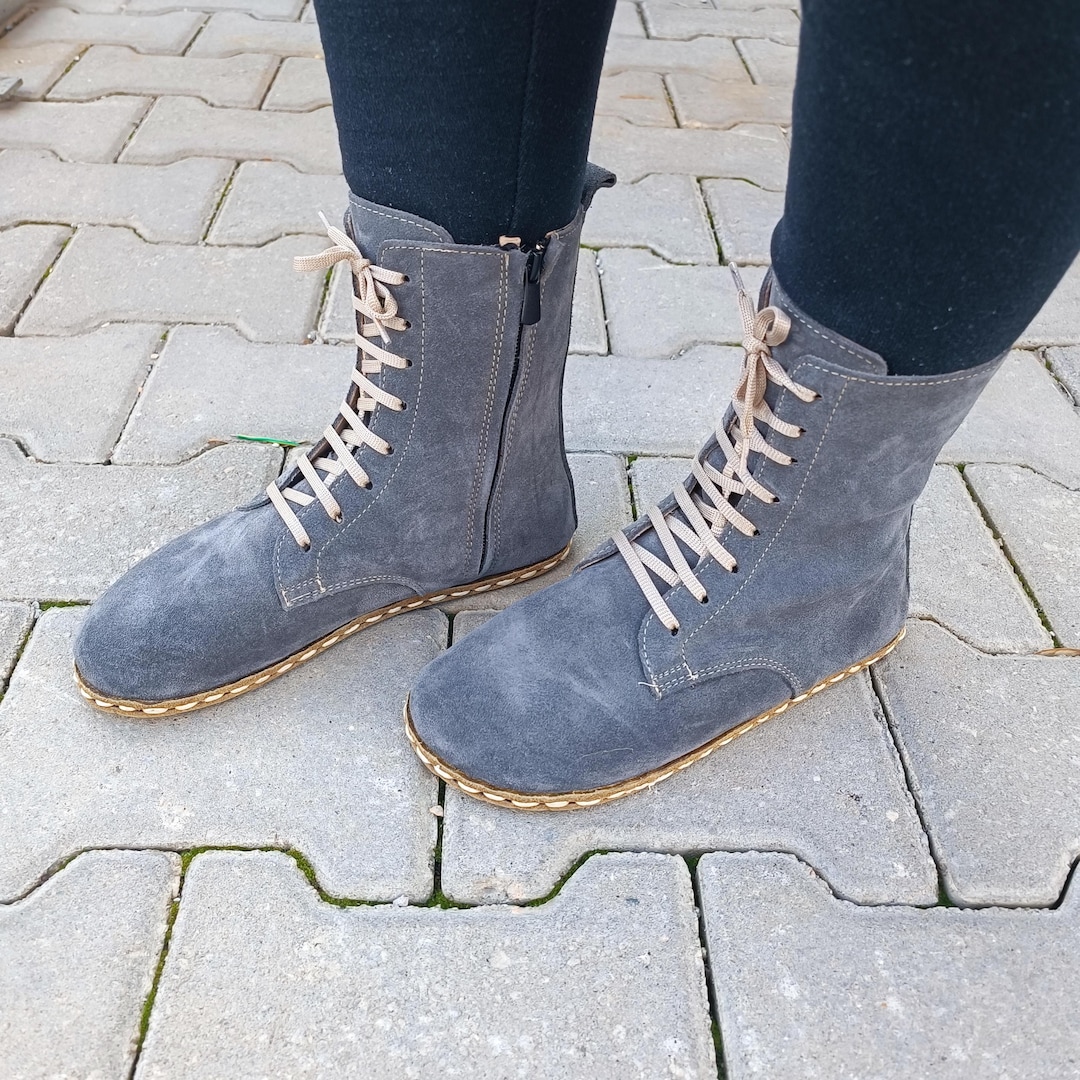 Handmade Greey-blue Suede Barefoot Boots – Copper Grounding Leather ...