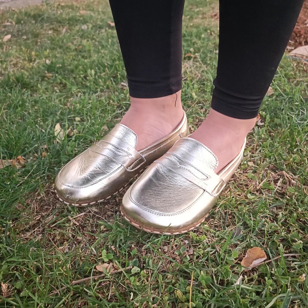 Barefoot Women's Shoes, Copper Earthing, Handmade, Gold Color Leather ...