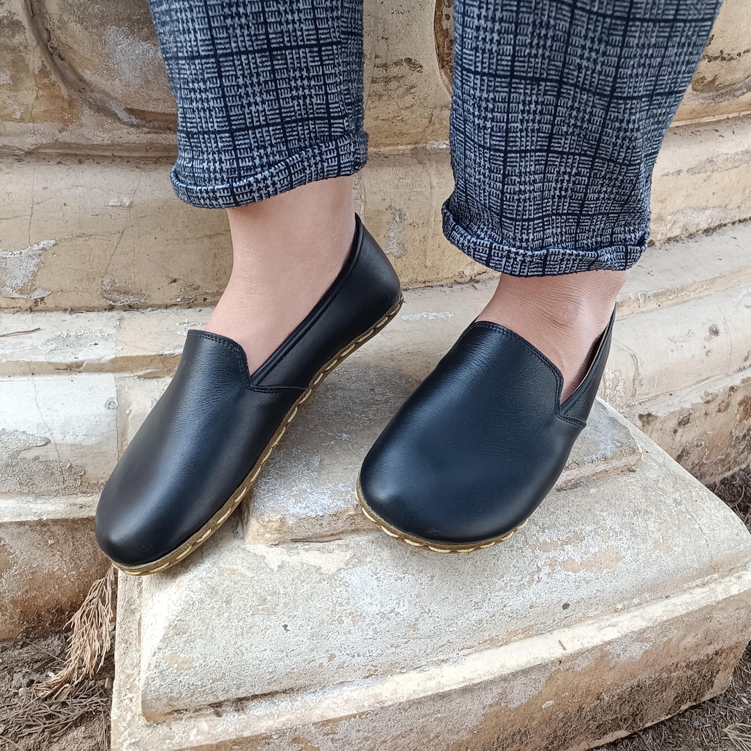 Barefoot Copper Grounding Black Leather Shoes Women - Handmade ...