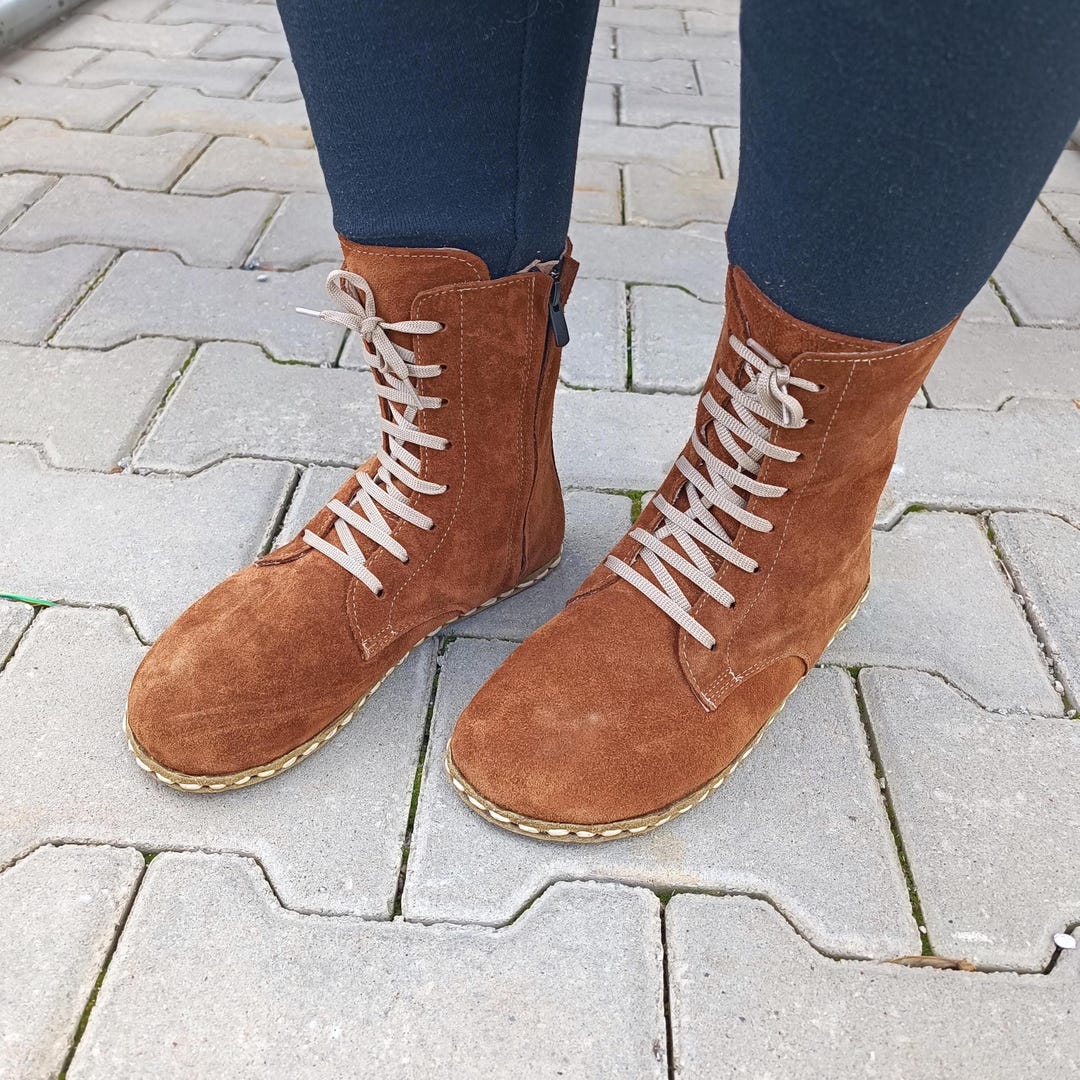 Brown Suede Barefoot Boots: Grounding Copper Rivet, Wide Fit - Etsy