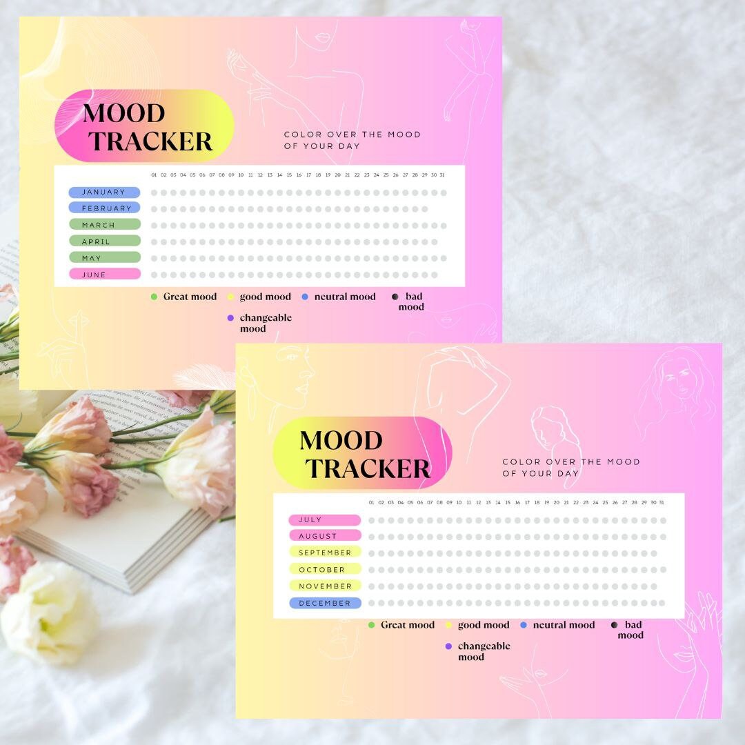 Mood Tracker for a Year/ Anxiety Tracker/ Mental Health Tracker/ Mood ...