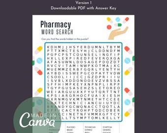 Hospital Pharmacy Word Search Printablepharmacist Pharmacy - Etsy