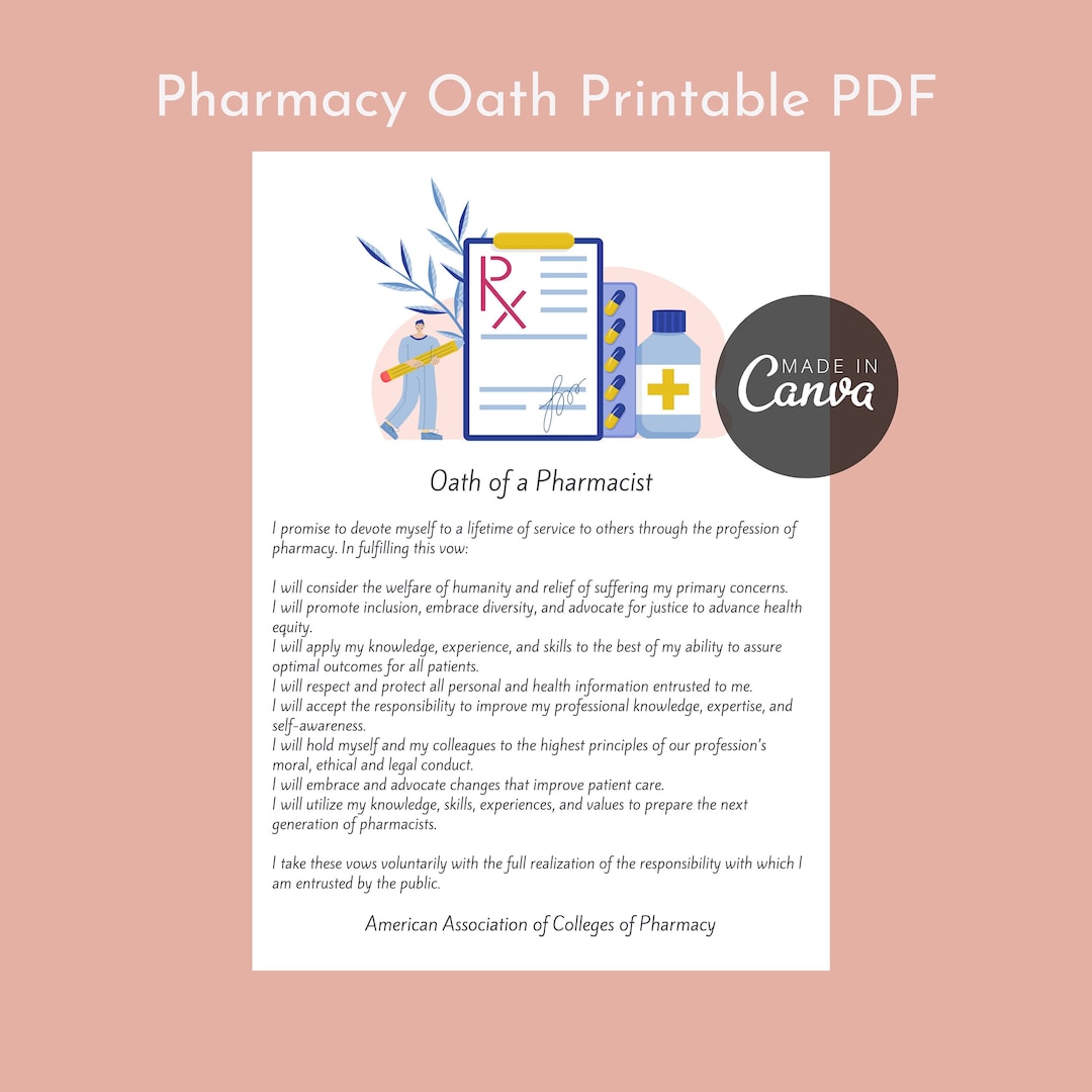 Oath of a Pharmacist//pharmacy Printable Art//new Pharmacist - Etsy