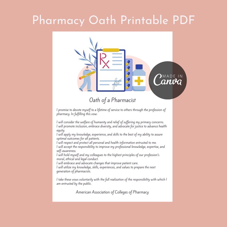 Oath of a Pharmacist//pharmacy Printable Art//new Pharmacist - Etsy
