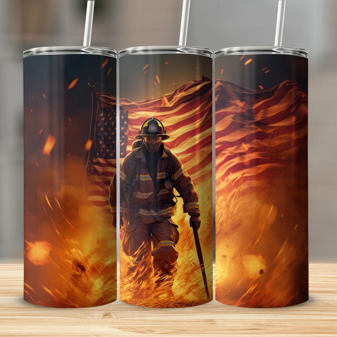 Firefighter 20 Oz Skinny Tumbler, Seamless Sublimation Design ...