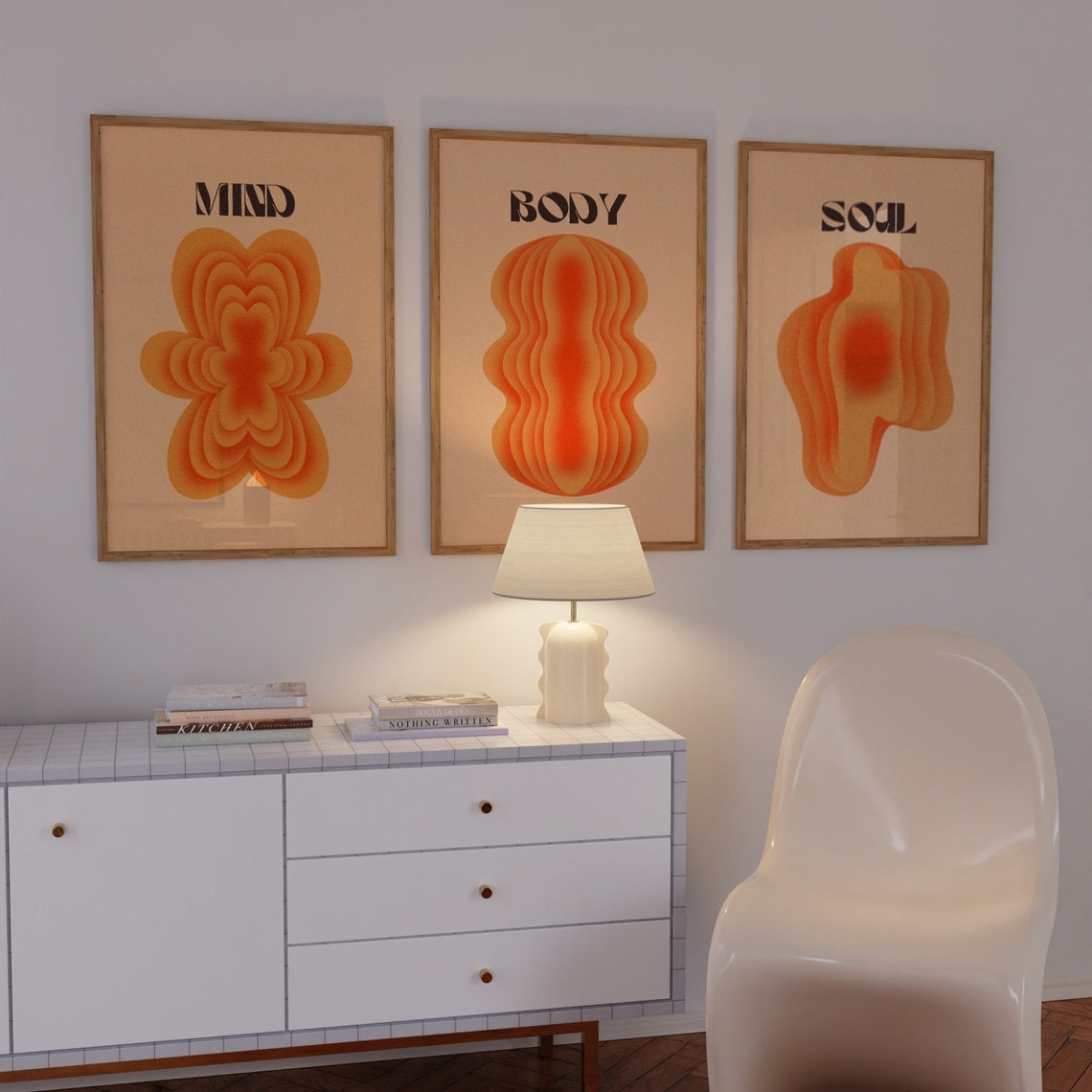 MIND BODY SOUL Poster Set of 3, Inspirational Aura Poster Set, Grainy ...