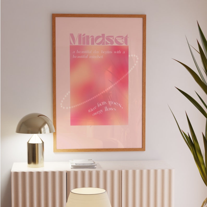 Pink Retro Mindset Print, Positivity Poster, Retro Aura Quote Aesthetic ...