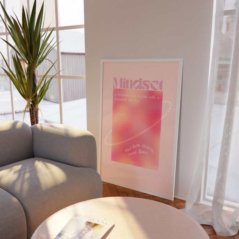 Pink Retro Mindset Print, Positivity Poster, Retro Aura Quote Aesthetic ...