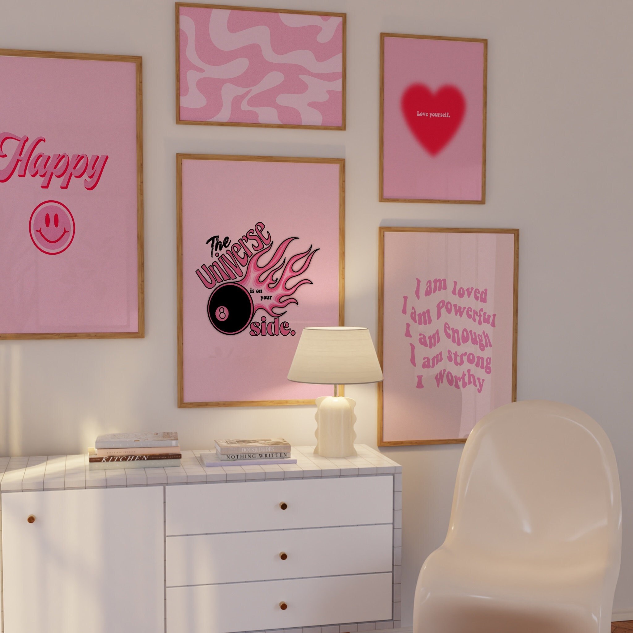 Pink Retro Poster Set of 5, Inspirational Poster Set, Grainy Gradient ...
