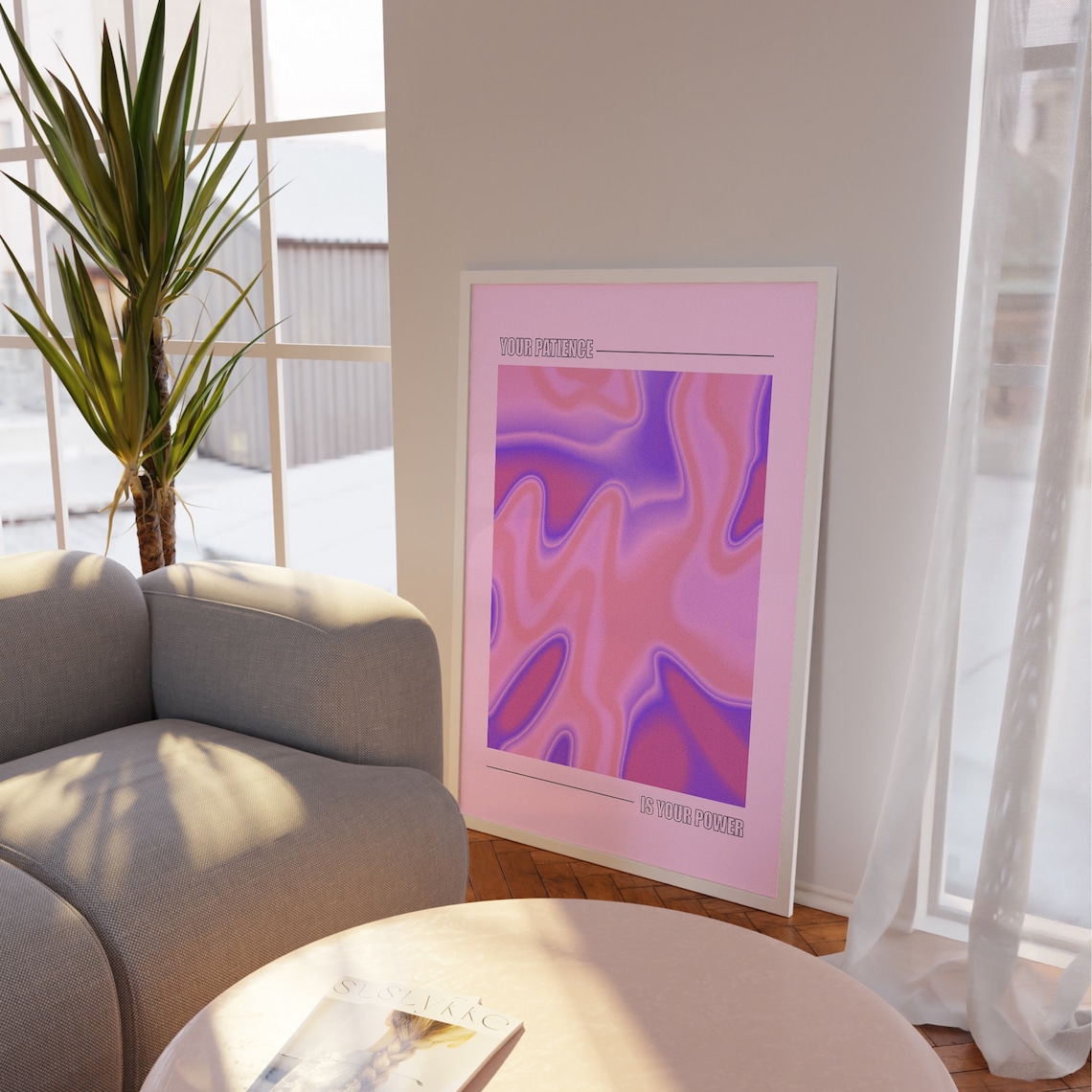 Patience Aura Quote Wall Art, Pink Grainy Decor Print, Digital Download ...