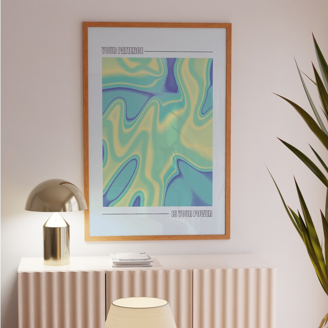 Patience Aura Quote Wall Art, Blue Grainy Decor Print, Digital Download ...