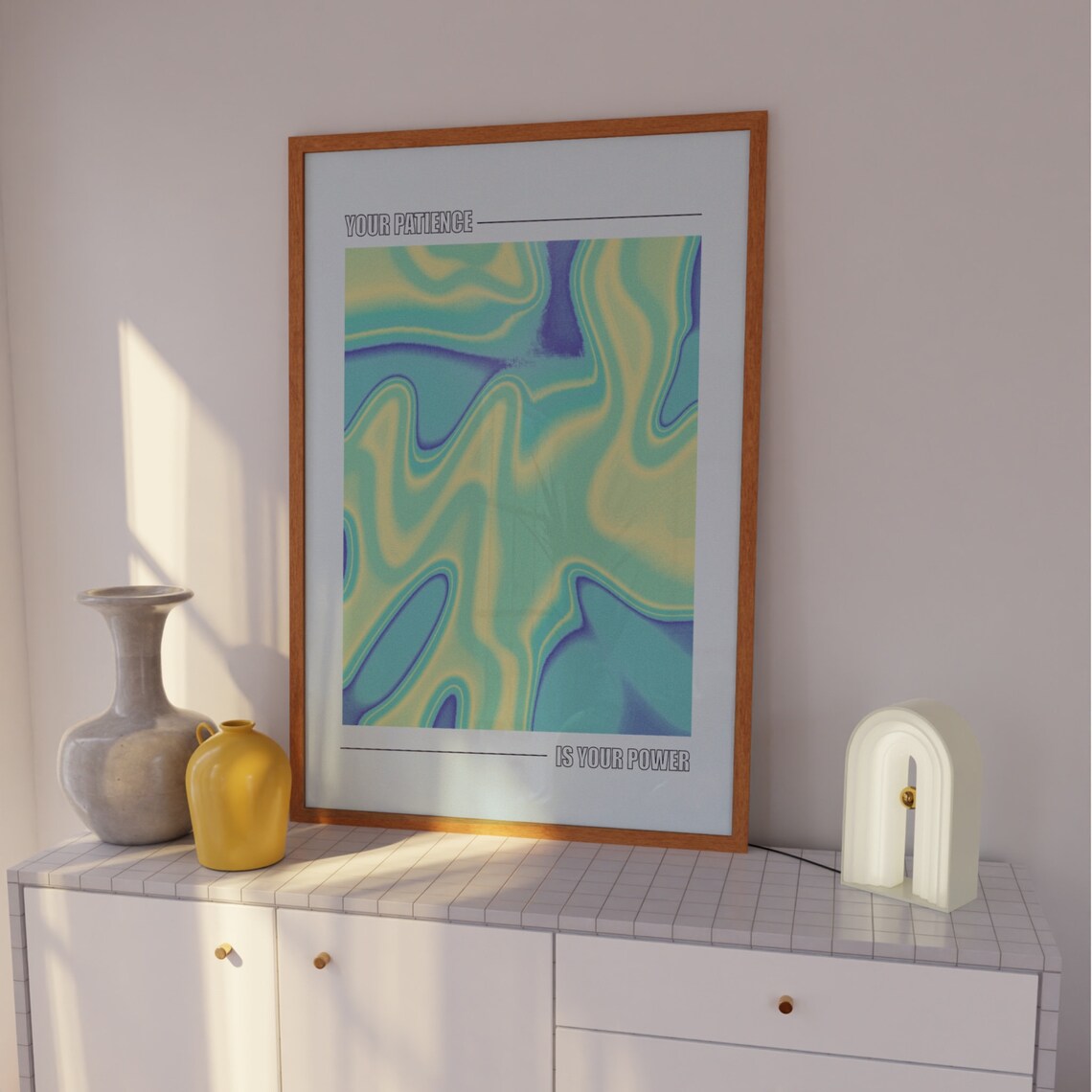 Patience Aura Quote Wall Art, Blue Grainy Decor Print, Digital Download ...