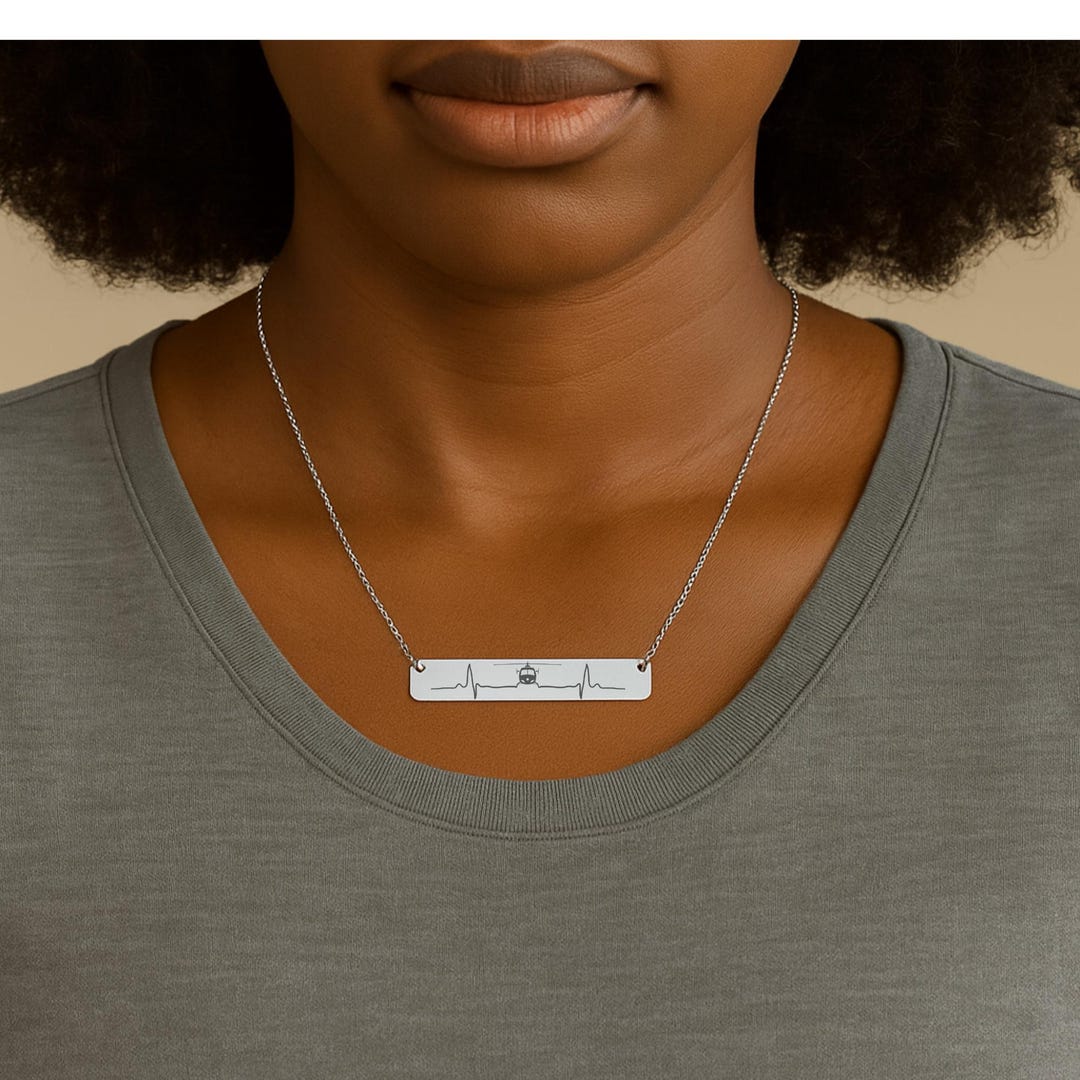 Helicopter Pendant Horizontal Bar Necklace | Engraved Helicopter ...