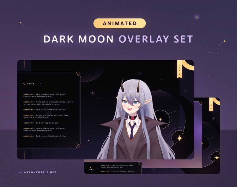 Dark Moon: Animated Vtuber Overlay Pack Minimal Starry - Etsy Australia