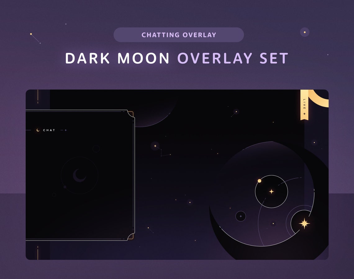 Dark Moon: Animated Vtuber Overlay Pack Minimal Starry - Etsy