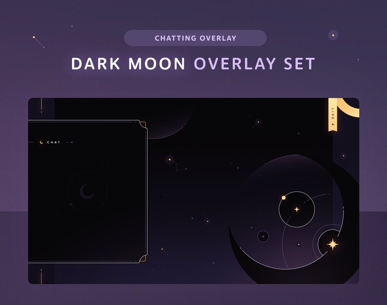 Dark Moon: Animated Vtuber Overlay Pack Minimal Starry - Etsy