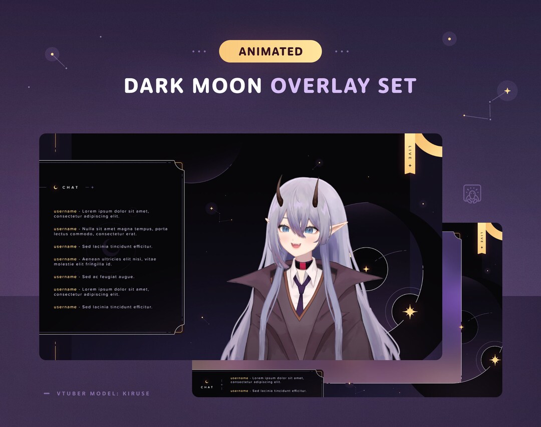 Dark Moon: Animated Vtuber Overlay Pack Minimal Starry - Etsy