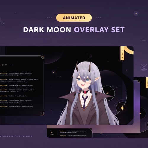 Dark Moon: Animated Vtuber Overlay Pack Minimal Starry - Etsy