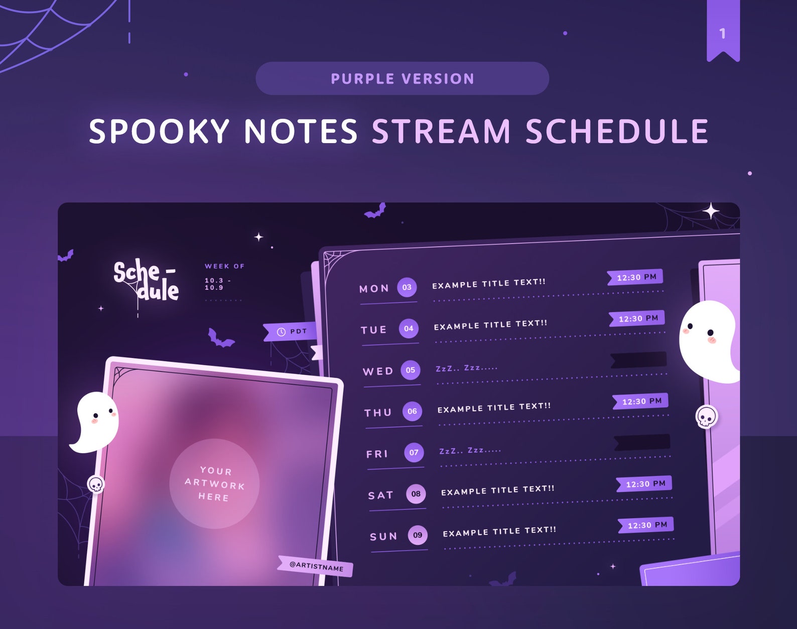 Spooky Notes: Stream Schedule Template Cute Purple/grey - Etsy