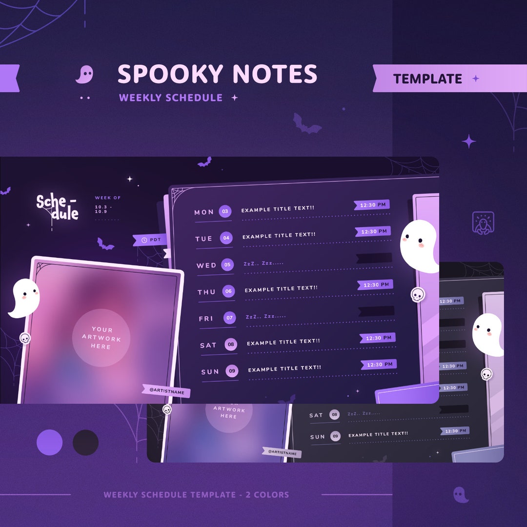 Spooky Notes: Stream Schedule Template Cute Purple/grey Halloween ...