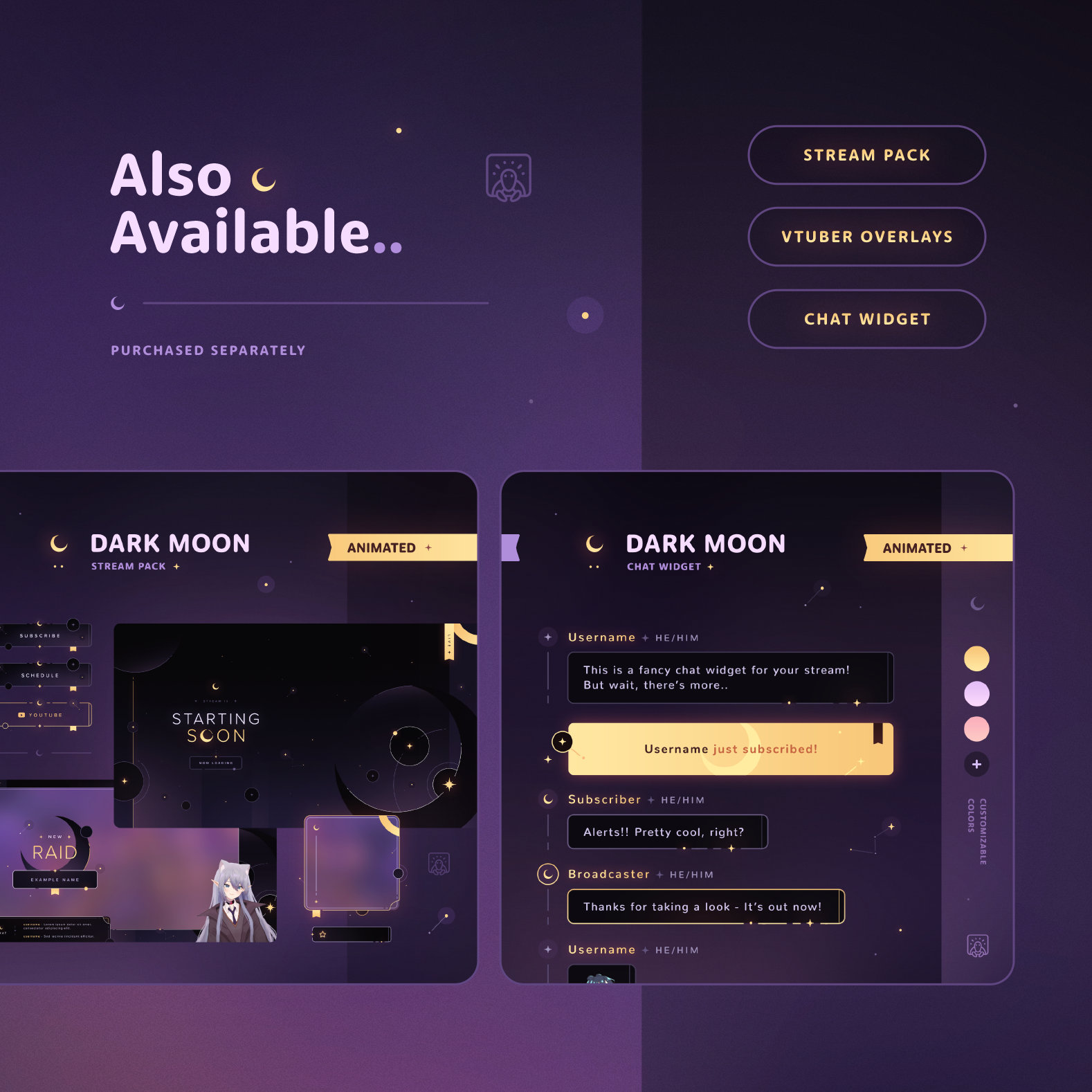 Dark Moon: Animated Stream Alerts • Minimal, Starry, Elegant Themed ...