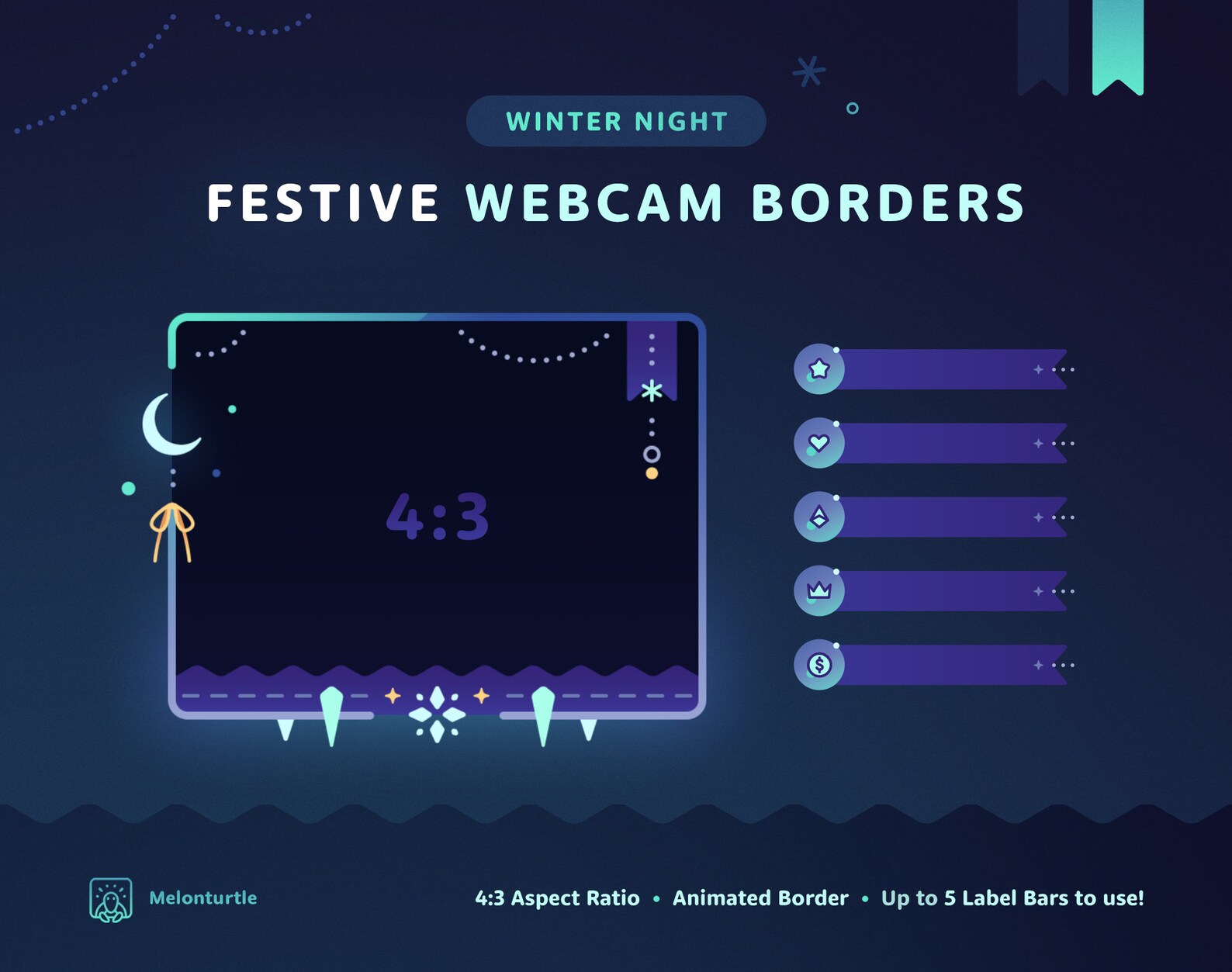 Winter Night: Animated Webcam Border Pack Festive Moon - Etsy