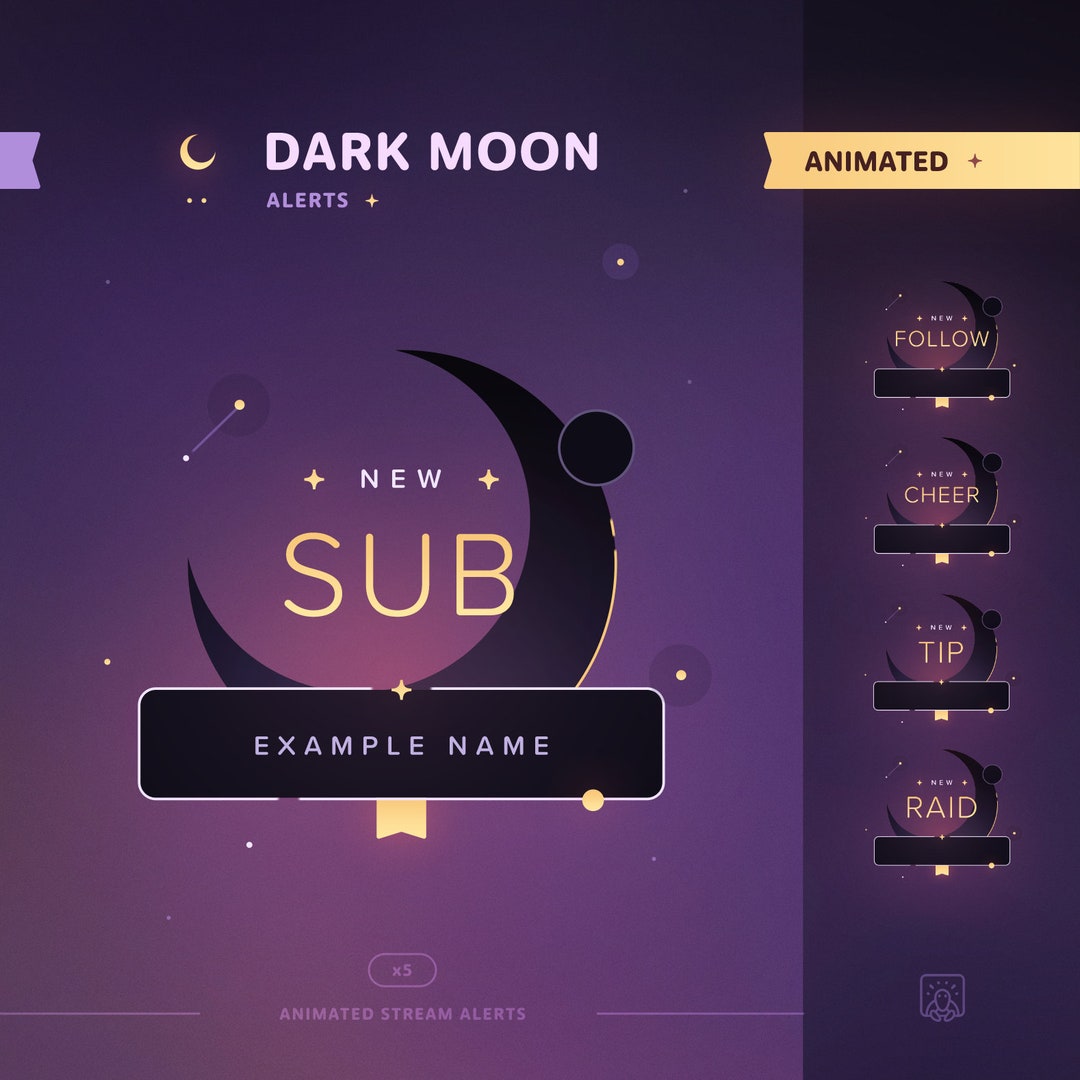 Dark Moon: Animated Stream Alerts • Minimal, Starry, Elegant Themed ...