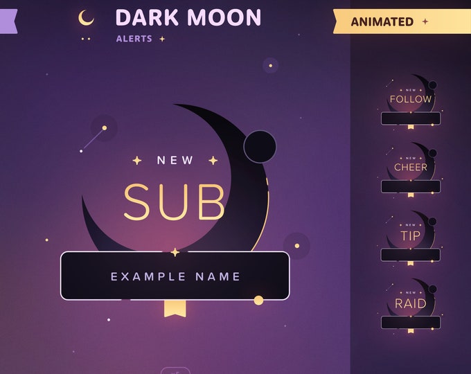 Dark Moon: Animated Stream Alerts • Minimal, Starry, Elegant Themed ...