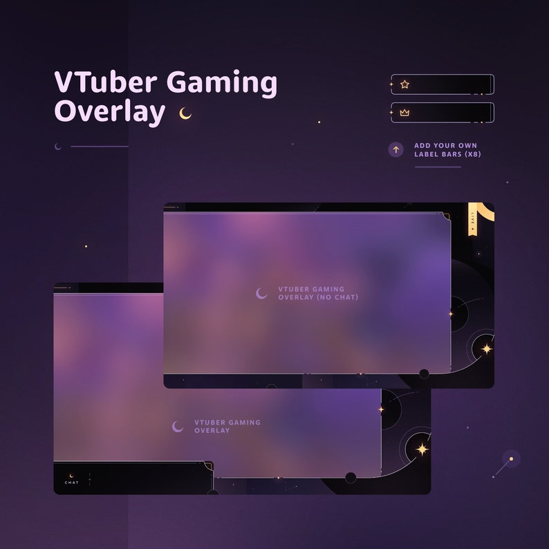 Dark Moon: Animated Vtuber Overlay Pack • Minimal, Starry, Elegant ...