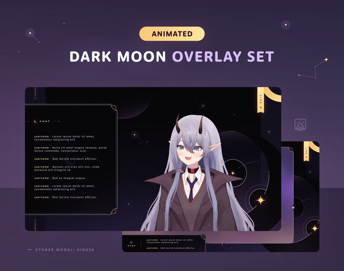 Dark Moon: Animated Vtuber Overlay Pack Minimal Starry - Etsy