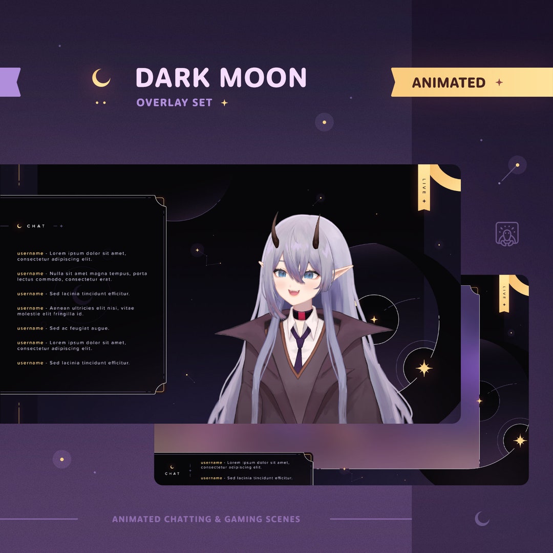 Dark Moon: Animated Vtuber Overlay Pack Minimal, Starry, Elegant Theme ...