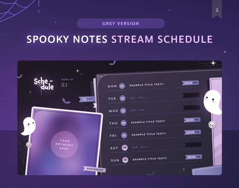 Spooky Notes: Stream Schedule Template Cute Purple/grey - Etsy
