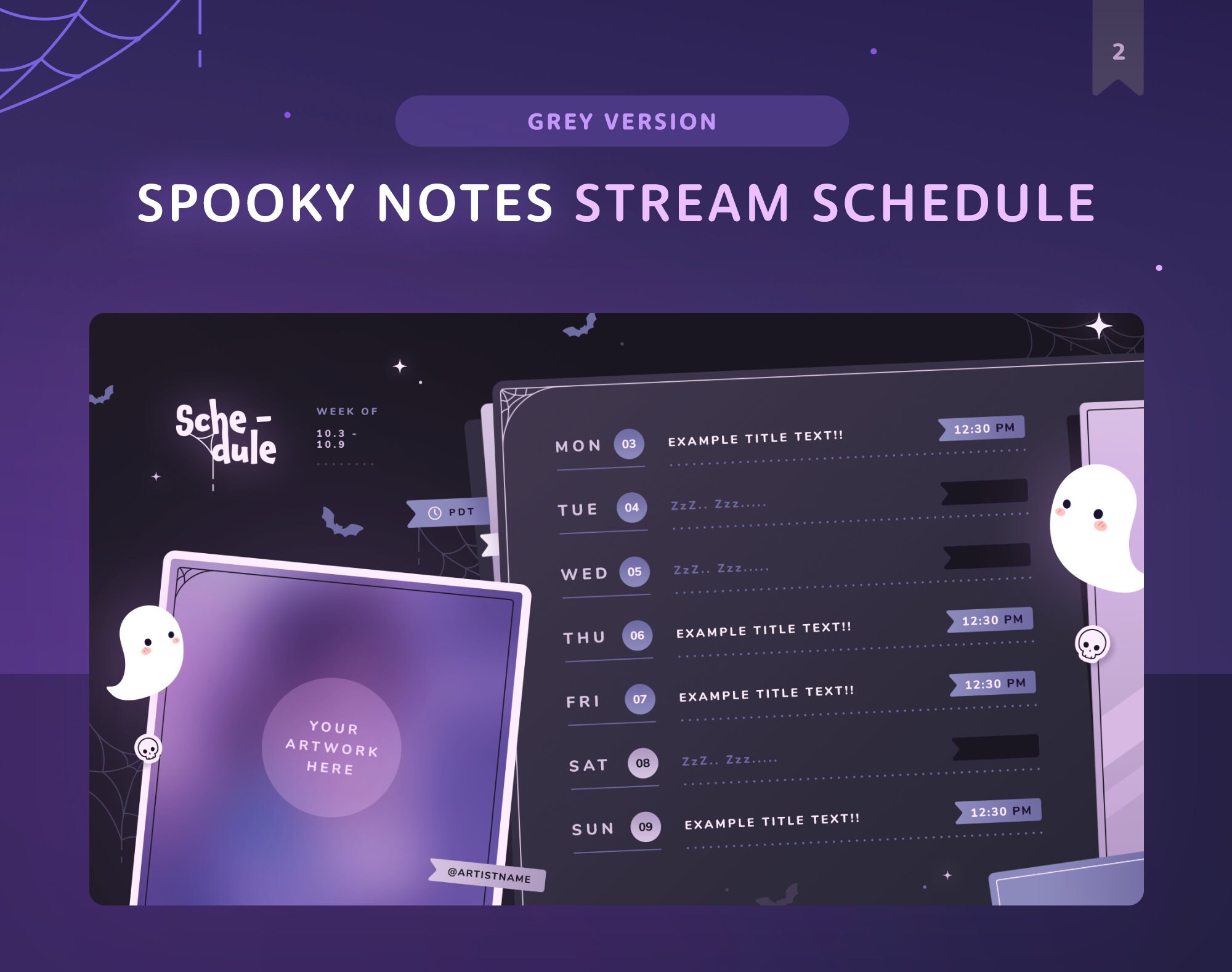 Spooky Notes: Stream Schedule Template Cute Purple/grey - Etsy UK