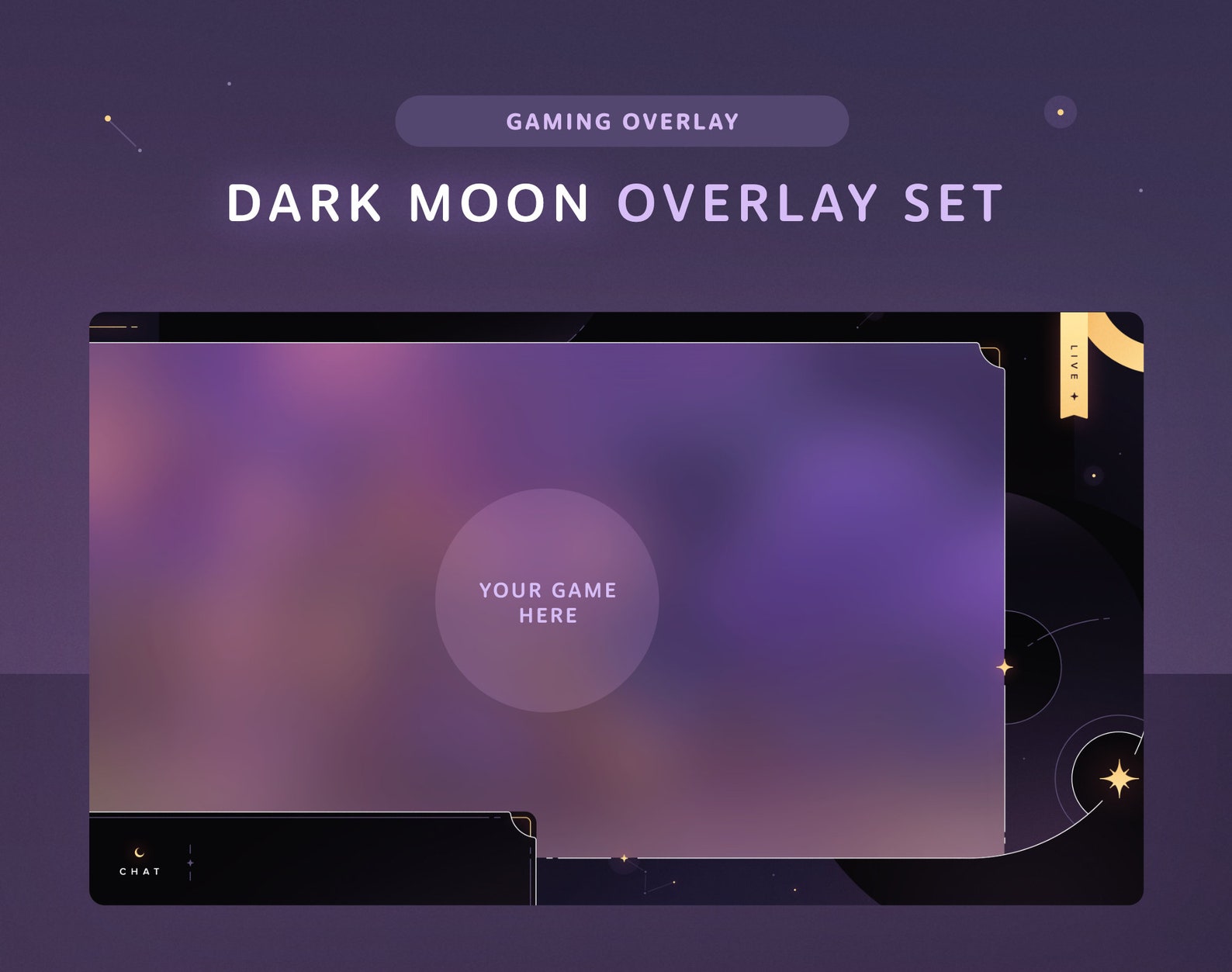 Dark Moon: Animated Vtuber Overlay Pack Minimal Starry - Etsy