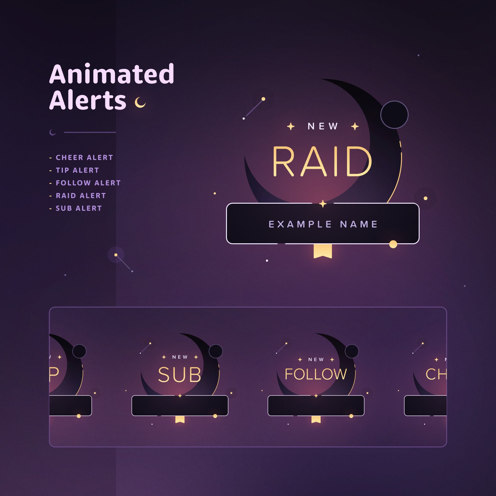 Dark Moon: Animated Stream Alerts • Minimal, Starry, Elegant Themed ...