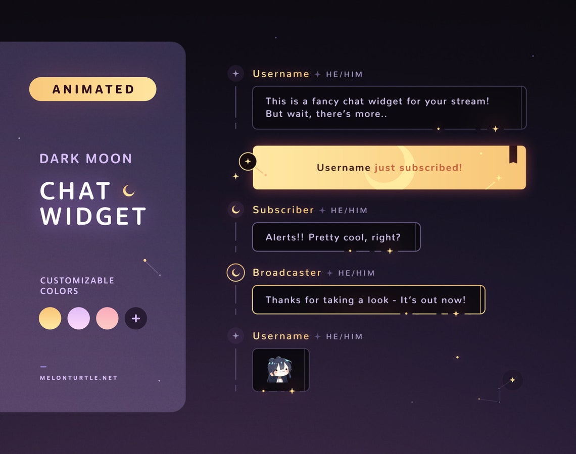 Dark Moon: Chat Widget Minimal Starry Elegant Theme Chat - Etsy