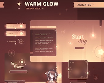 Warm Glow: Animated Vtuber Overlay Pack Minimal, Cozy, Starry Theme Chatting & Gaming Scenes for ...
