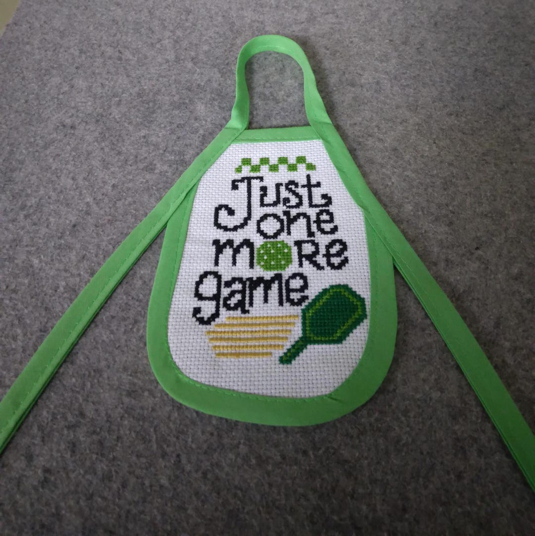 Cross Stitched Wine Bottle Pickleball Themed Apron - Etsy