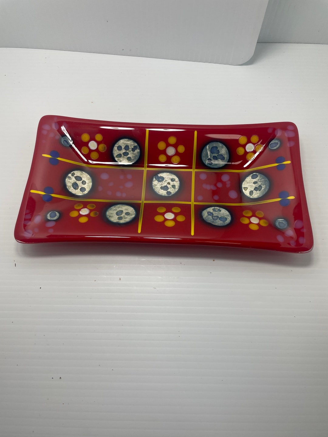 Deep Red Tray With Silver Foil Stringers and Frit Ball Dots - Etsy