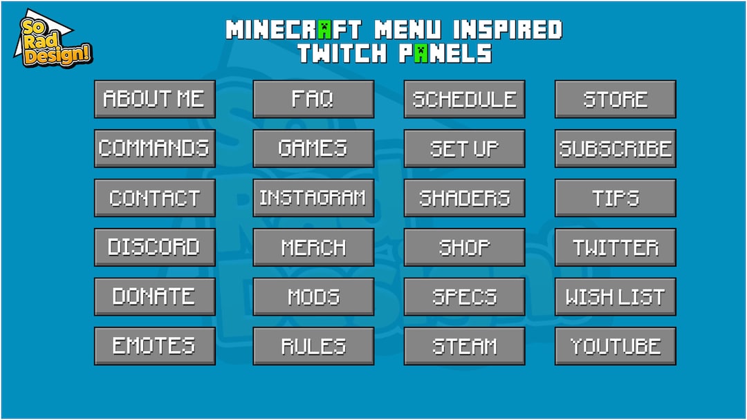 Minecraft Menu Inspired Twitch Panels - Etsy