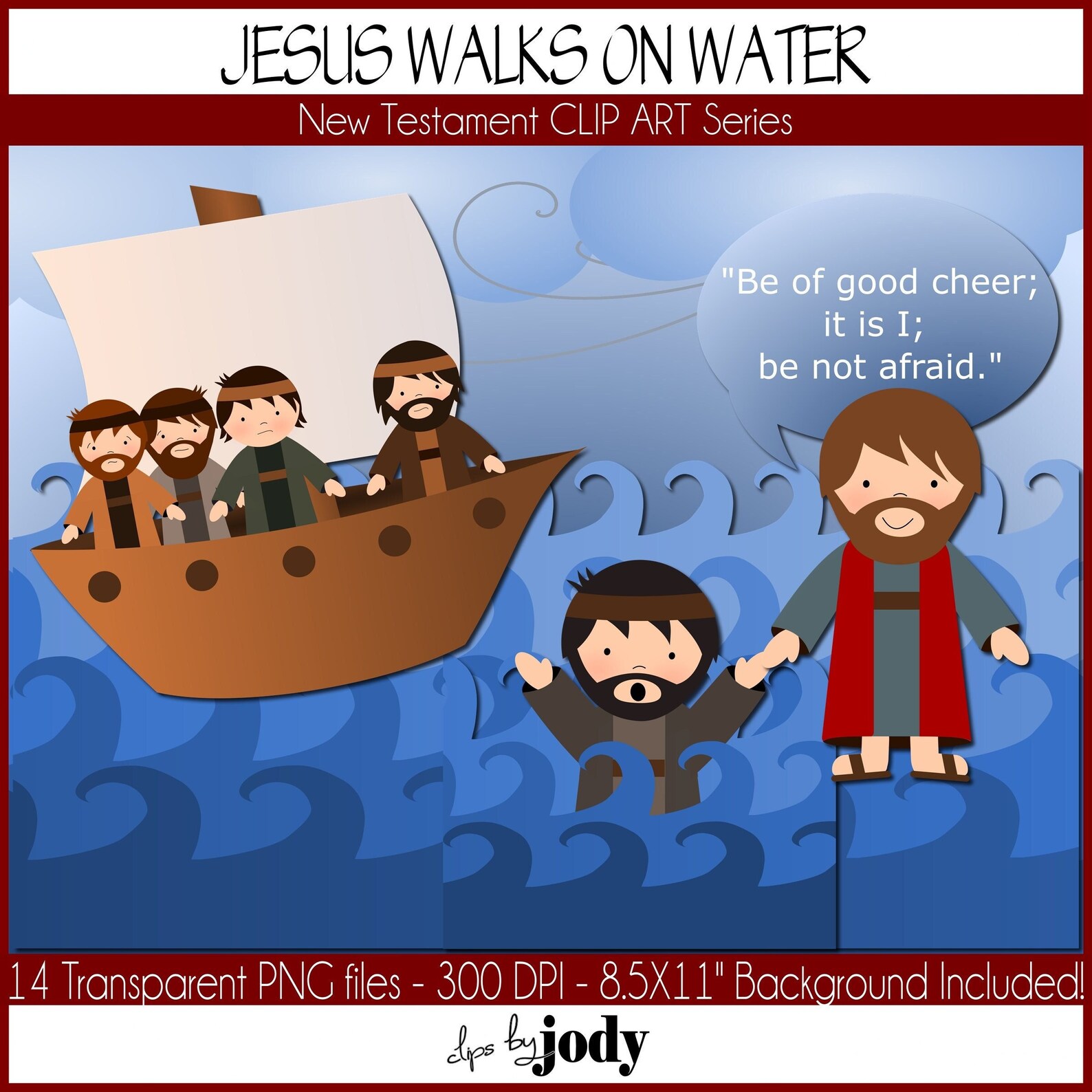 Jesus Walks on Water, New Testament Clip Art, Bible Clip Art, PNG Files ...